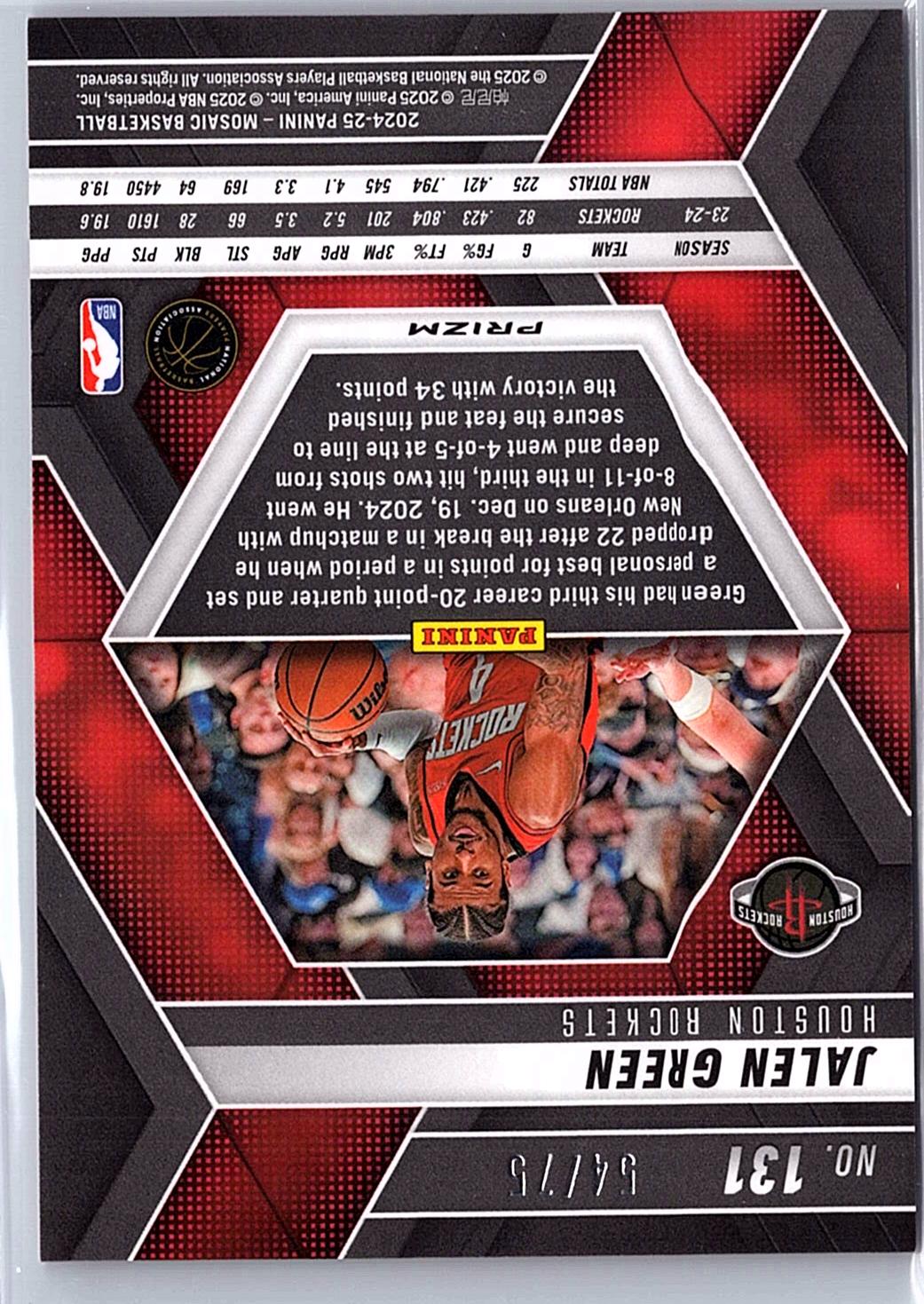 2024-25 Panini Mosaic #131 Jalen Green Red Fluorescent Mosaic #/75 ...